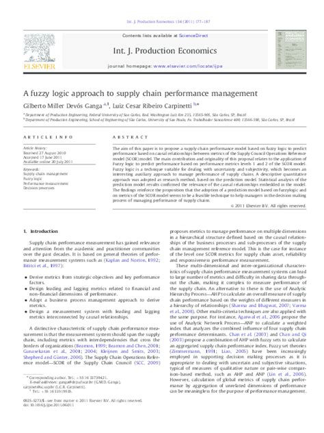 Pdf A Fuzzy Logic Approach To Supply Chain Performance Management