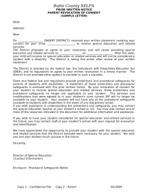 Prior Written Notice For Revocation Of Consent For Services Doc Template PdfFiller