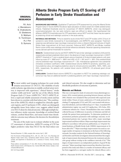 Pdf Alberta Stroke Program Early Ct Scoring Of Ct Perfusion In Early