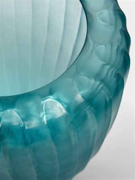Blue Goccia Coste Hand Blown Murano Glass Tall Vase By Micheluzzi Glass
