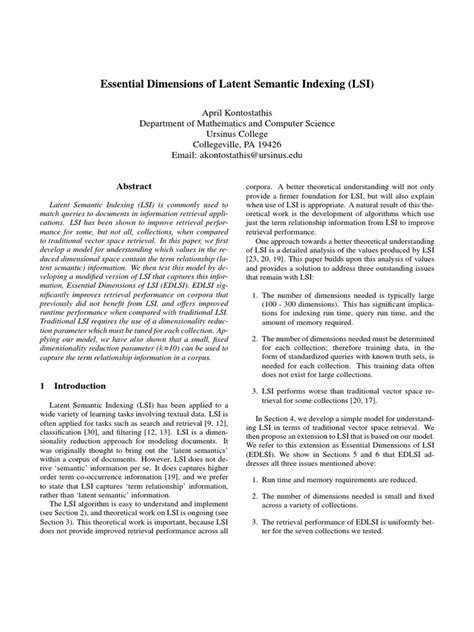 essential dimensions of latent semantic indexing pdf information