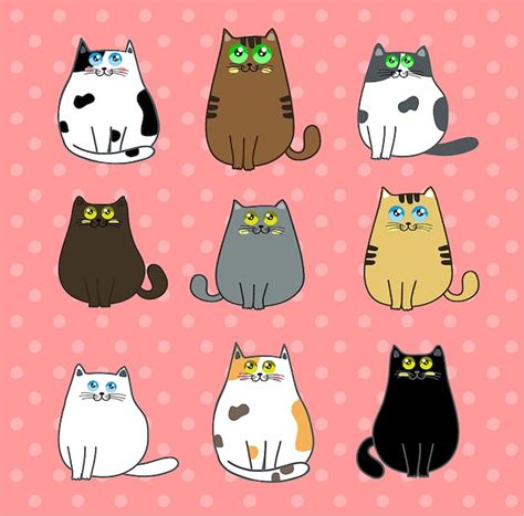 Premium Vector Cute Cats Cartoon Set Vector