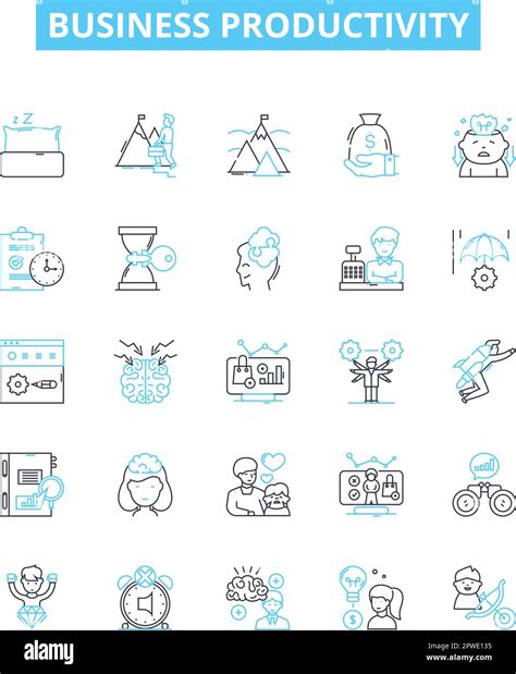 Business Productivity Vector Line Icons Set Strategy Efficiency Automation Processes