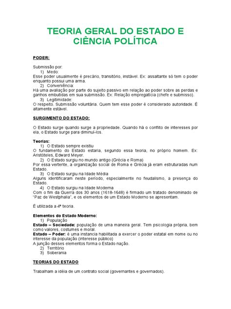 Teoria Geral Do Estado E CiÊncia PolÍtica 1º Ano Pdf Constituição