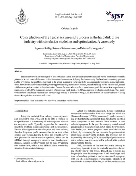 Pdf Cost Reduction Of The Head Stack Assembly Process In The Hard