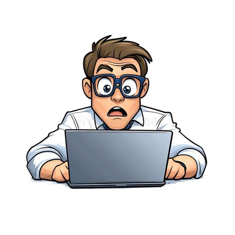 Cartoon Cybersecurity Expert Working On Laptop Stock Illustration