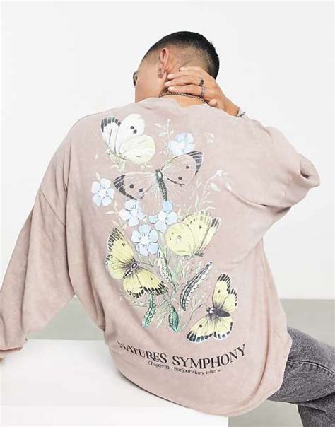 Asos Design Langärmliges Oversize Shirt In Verwaschenem Braun Mit