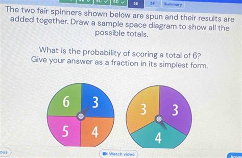 Solved 5C 5 D 5E 5F Summary The Two Fair Spinners Shown Below Are Spun