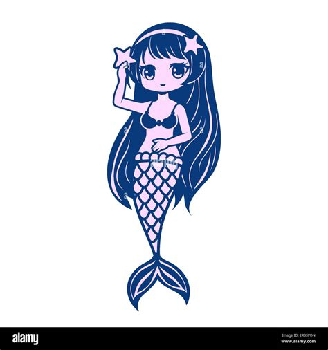 Cute Little Mermaid For Design In Two Colors On A White Background