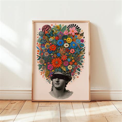 Cassandra Art Print Greek Statue With Botanical Burst Surreal Wall