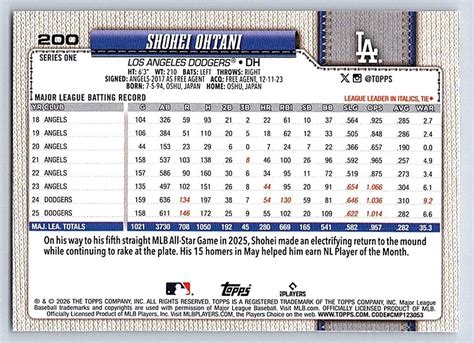Shohei Ohtani Dodgers 2026 Topps Series 1 200 Ebay