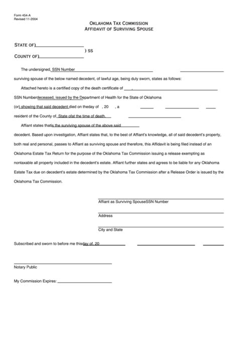 Affidavit Of Surviving Spouse Form Printable Form 2024