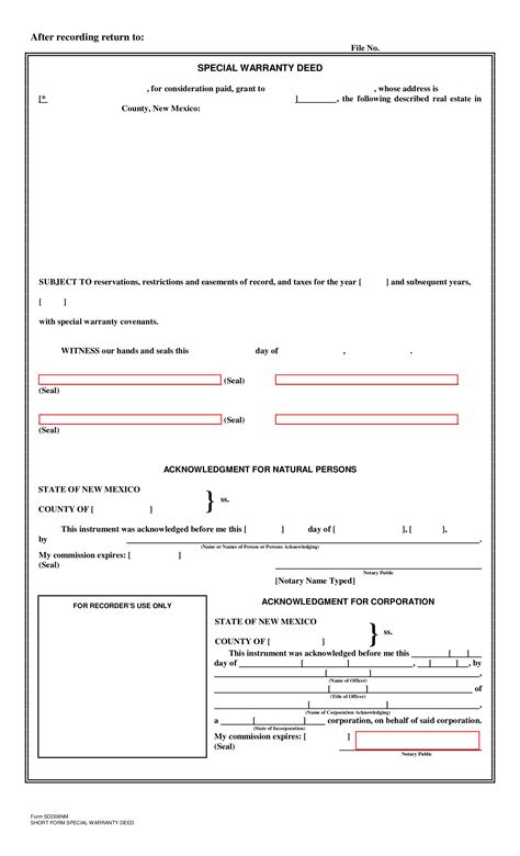 Free New Mexico Special Warranty Deed Form Pdf Eforms