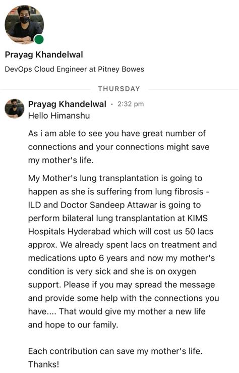 Himanshu Singour On Linkedin Help Lungtransplant Doctor Savelife