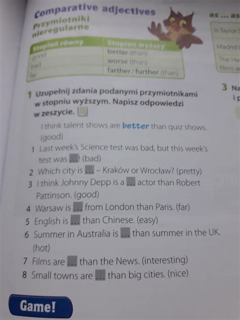 Uzupełnij zdania podanymi przymiotnikami w stopniu wyższym Brainly pl