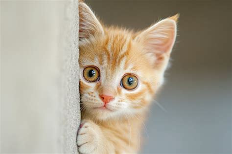 A Cute Kitten Peeking From Behind A Wall Stock Illustration