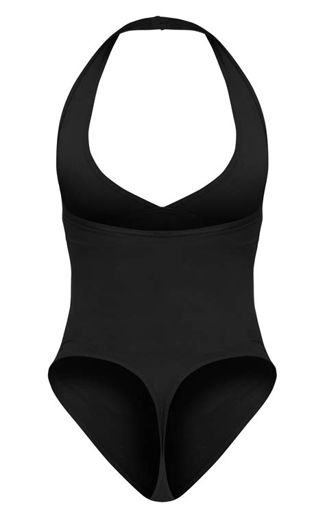Black Contour Halterneck Bodysuit Tops Prettylittlething