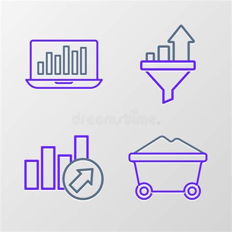 Set Line Coal Mine Trolley Financial Growth Sales Funnel With Chart And Laptop Graph Icon