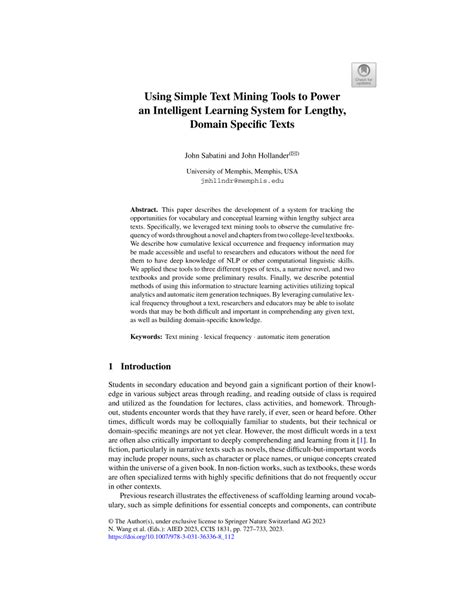 PDF Using Simple Text Mining Tools To Power An Intelligent Learning