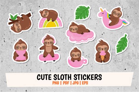 Cute Sloth Stickers Png Graphic By Realdreamart · Creative Fabrica