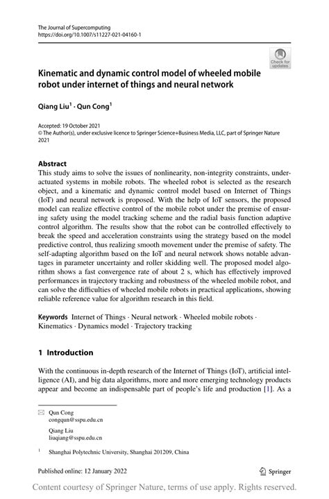 Kinematic And Dynamic Control Model Of Wheeled Mobile Robot Under Internet Of Things And Neural