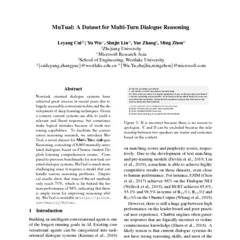 Mutual A Dataset For Multi Turn Dialogue Reasoning Acl Anthology