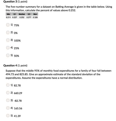 solved question 3 1 point the five number summary for a dataset on
