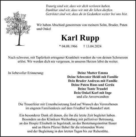 Traueranzeigen Von Karl Rupp Trauernnde