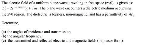 Solved The Electric Field Of A Uniform Plane Wave Traveling