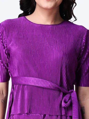 Polyester Popwings Casual Women Wrinkle Textured Purple Co Ords Set At