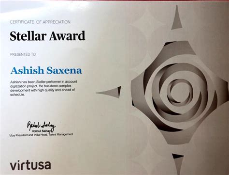 Ashish Saxena On Linkedin Recognition Award2019 Virtusa