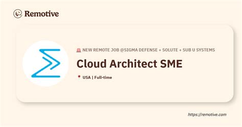 Hiring Cloud Architect Sme Sigma Defense Solute Sub U Systems