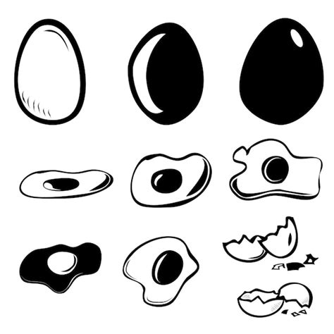 Dibujo A Mano Vectorial Conjunto De Bocetos De Huevo De Pollo Crudo Y Soleado Hacia Arriba