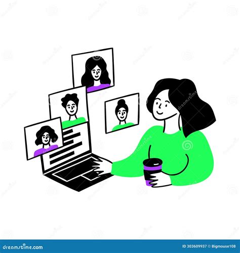 Cartoon Color Web Development Concept Scene With Character Girl Vector Stock Vector