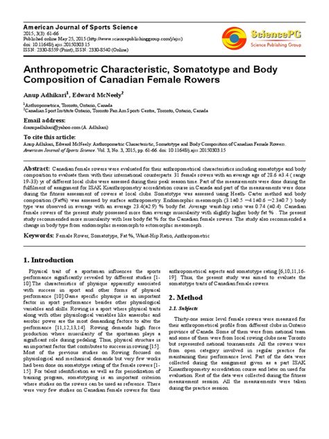 Anthropometric Characteristic Somatotype And Body Pdf