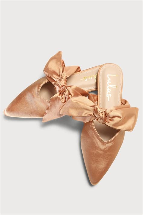 Gold Mules Satin Mules Pointed Toe Mules Bow Mules Lulus