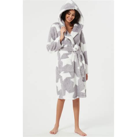 Linea Sherpa Star Dressing Gown Greywhite