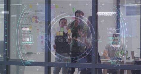Animation Of Data Processing Over Diverse Business People In Office