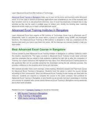 PPT Microsoft Advanced Excel Training In Delhi PowerPoint
