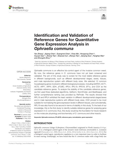 Pdf Identification And Validation Of Reference Genes For Quantitative Gene Expression Analysis