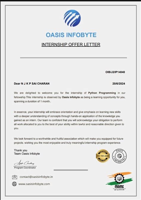 sai charan on linkedin python internship oasisinfobyte