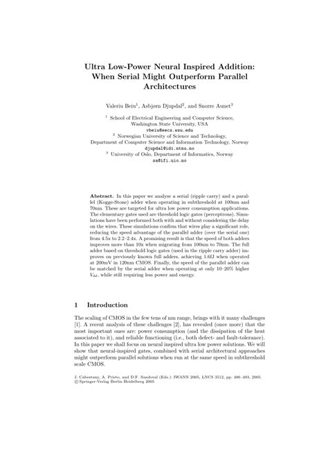 Pdf Ultra Low Power Neural Inspired Addition When Serial Might