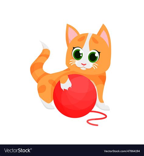 Cute Red Kitten Playing With Yarn Royalty Free Vector Image