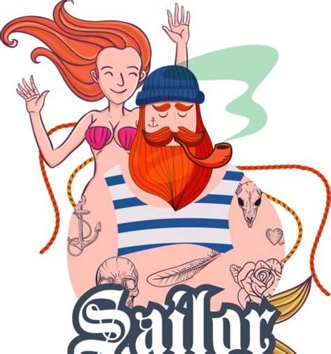 선원 아이콘 남자 비키니 여자 장식 만화 캐릭터 Eps Ai Uidownload