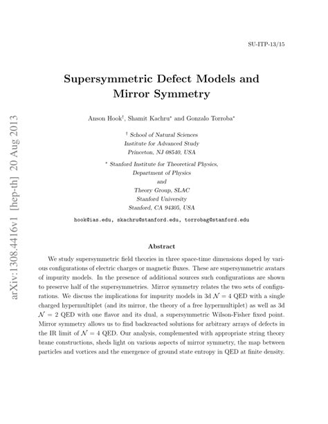 Pdf Supersymmetric Defect Models And Mirror Symmetry