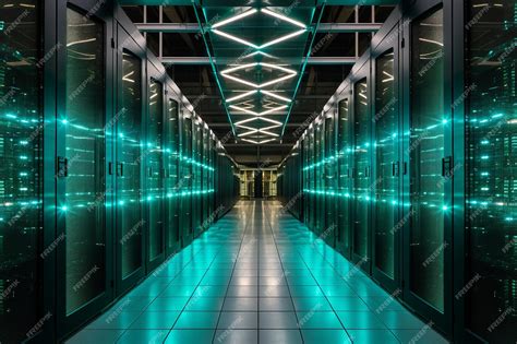 Premium Photo Symmetrical Composition Of Rows Of Server Racks With Uniform Lighting