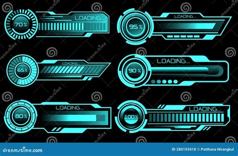Set Of Hud Modern Loading Progress Bars User Interface Elements Design Technology Cyber Blue On