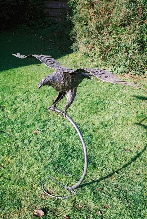 Gliding Eagle Bird Sculpture Metal Garden Ornament On Stand