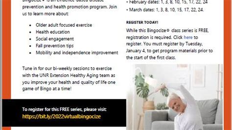 Virtual Bingocize Zoom Biweekly Exercise Program
