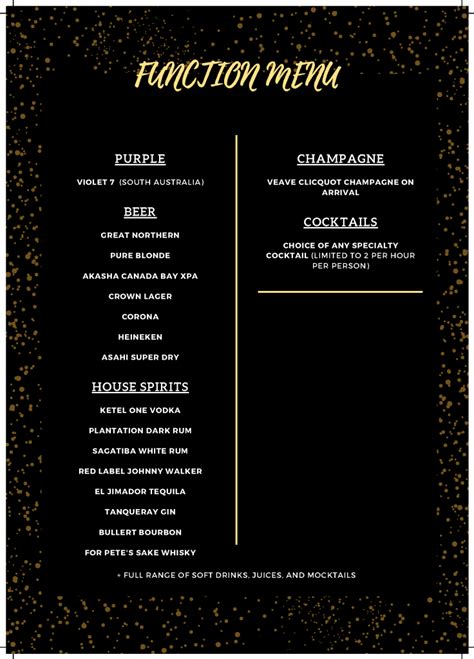 Function Menu Zodiac Restaurant Bar